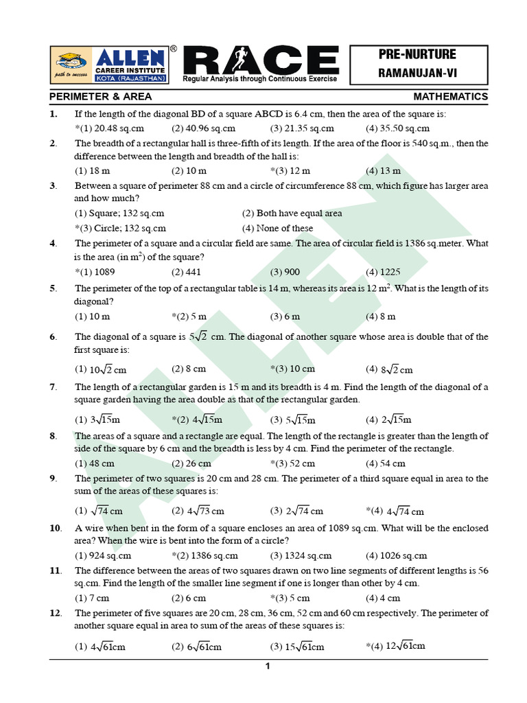 Perimeter Areas 2 Pdf Area Length