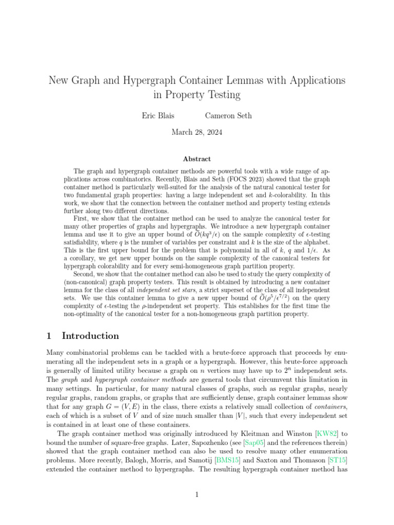 New Graph and Hypergraph Container Lemmas with Applications | PDF | Theoretical Computer Science ...