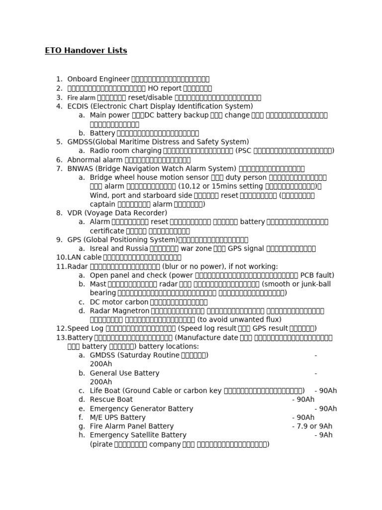 ETO Handover Lists | PDF