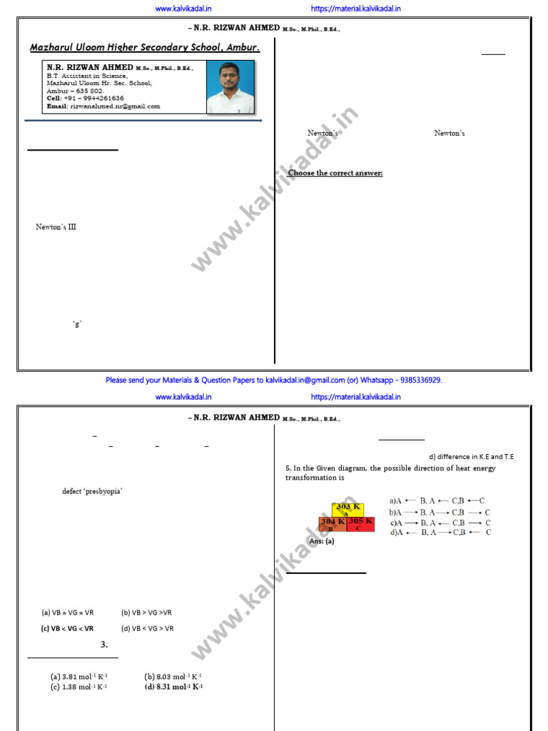 10th Science One Mark Questions PDF | PDF