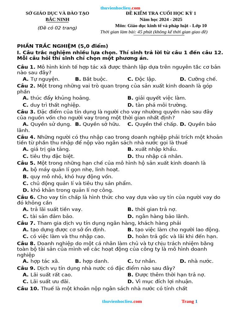 thuvienhoclieu.com-De-kiem-tra-cuoi-HK1-GD-KT-va-PL-10-SO-GD-Bac-Ninh-24-25 | PDF