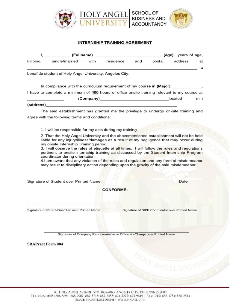 Sbapract Form 004 Internship Training Agreement | PDF
