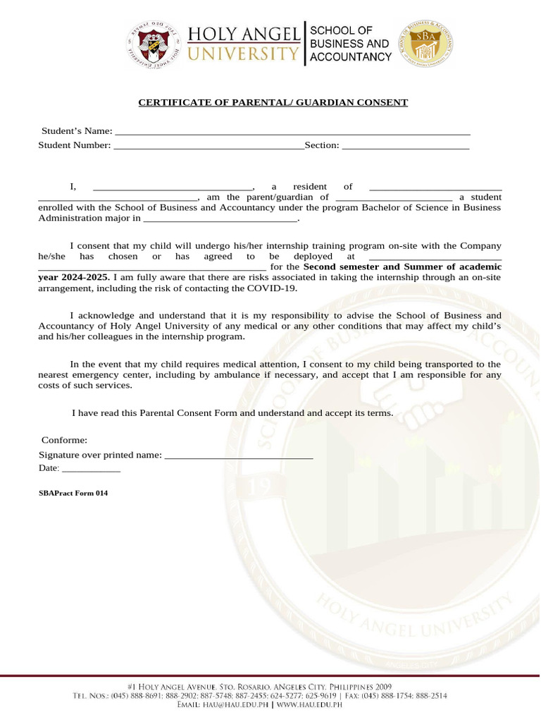 Sbapract Form 014 Certificate of Parental_ Guardian Consent | PDF