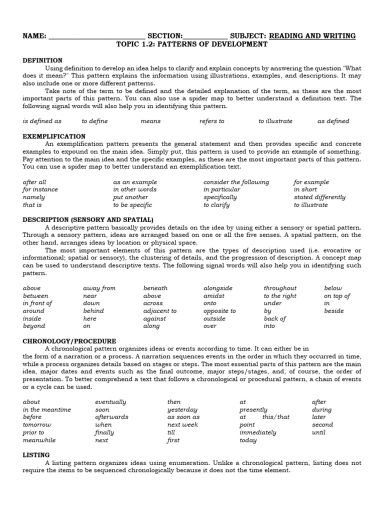 Patterns of Development in Writing | PDF | Causality | Reason