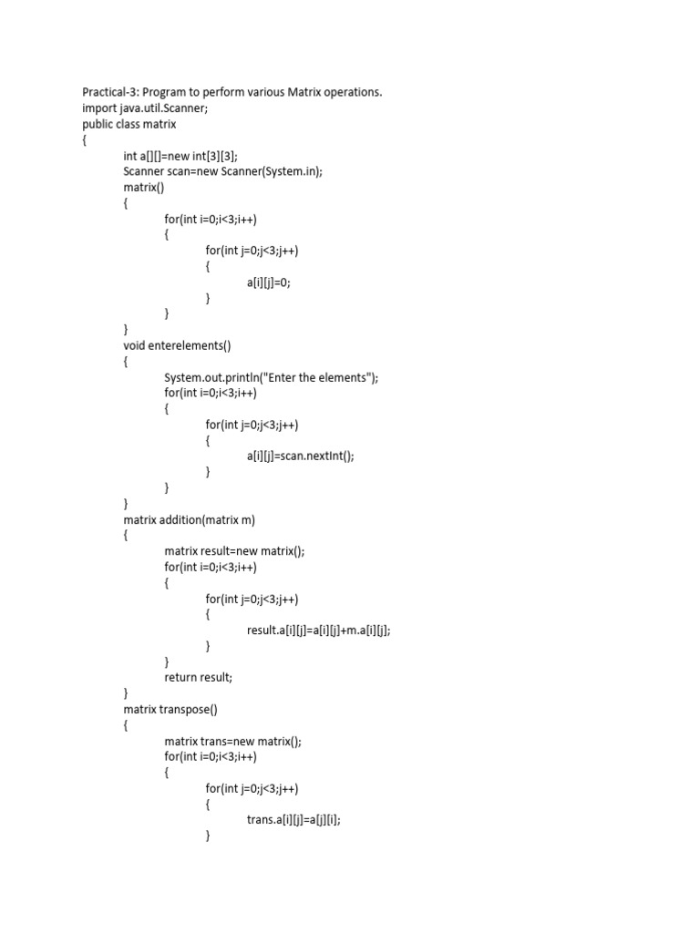 Java Matrix Operations Program | PDF