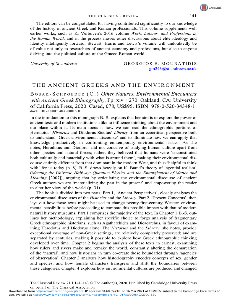 The Ancient Greeks and The Environment R | PDF | Ethnography | Historian