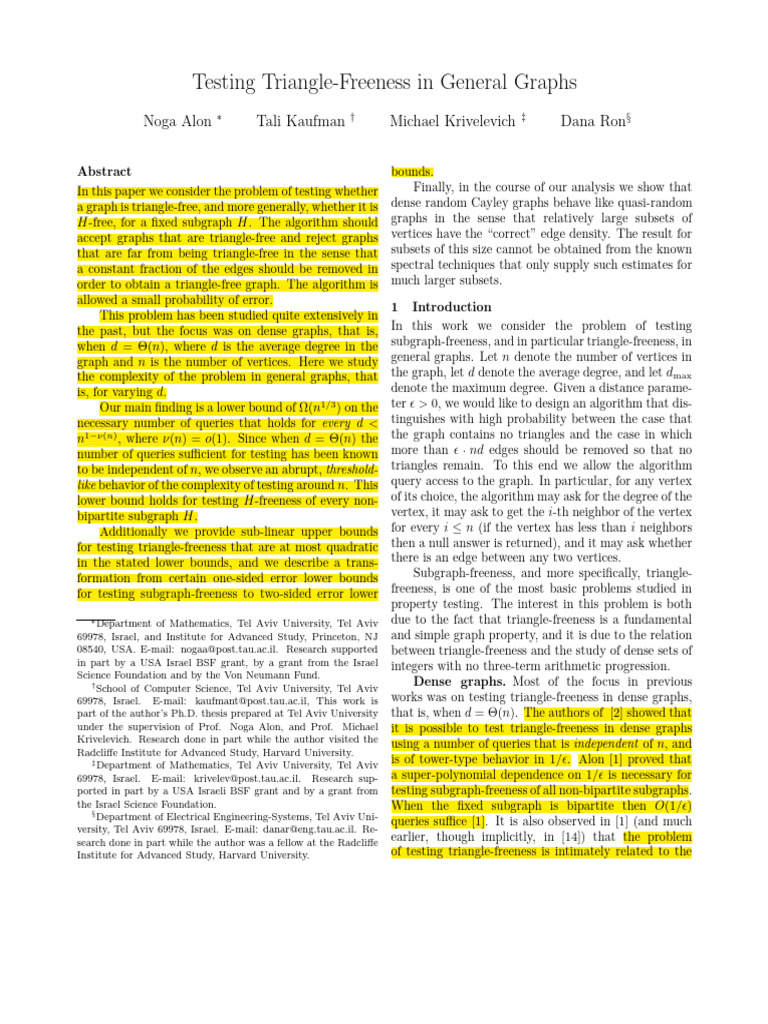 Testing Triangle Freeness in General Graph | PDF | Mathematical ...