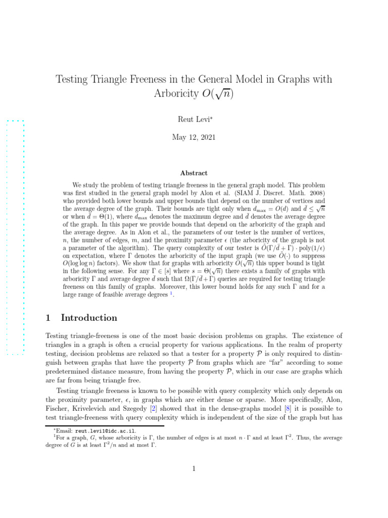 Testing Triangle Freeness in The General Model in Graphs With ...