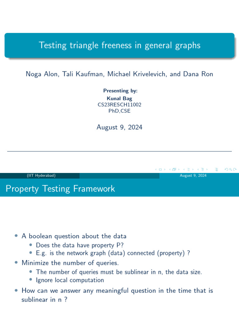 Testing Triangle Freeness in General Graphs | PDF | Mathematical ...