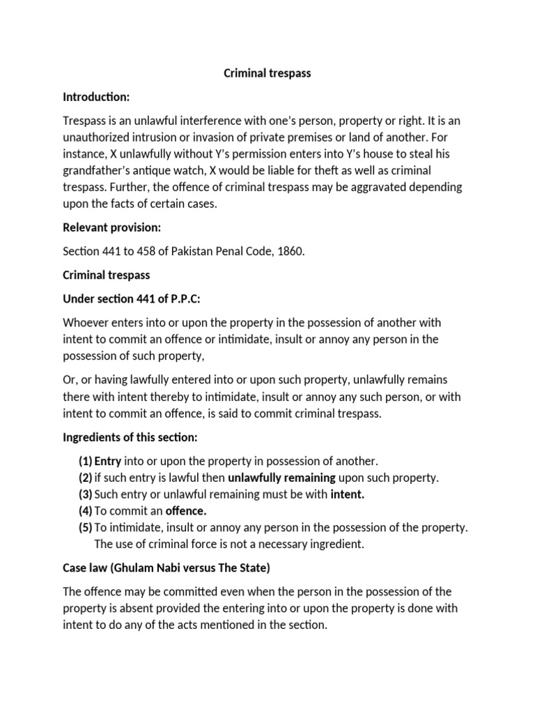 Criminal Trespass Pdf Trespass Crimes
