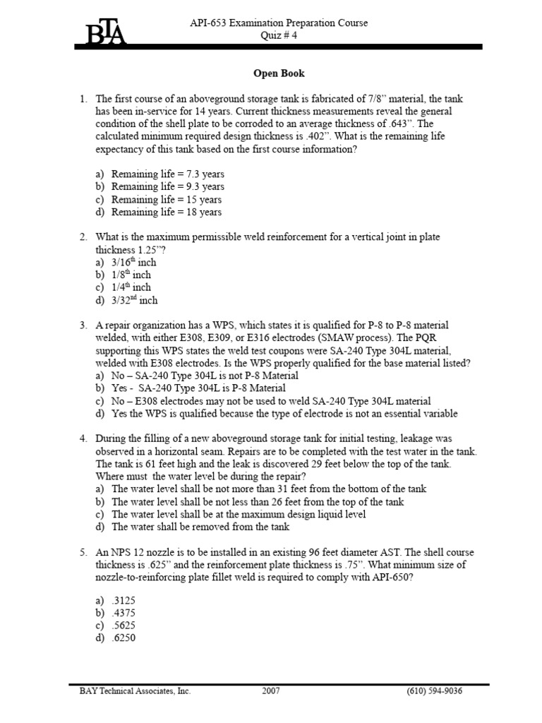 api-653-quiz-4-pdf | PDF | Welding | Construction