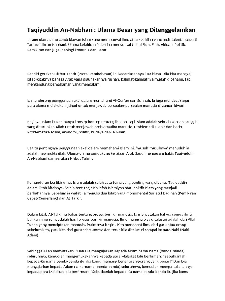 Syeh Taqi Ulama Yang Ditenggelamkan | PDF