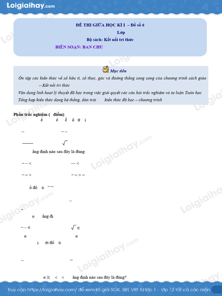 De Kiem Tra Giua Hoc Ki 1 Toan 7 de So 6 Ket Noi Tri Thuc 16972671336 | PDF