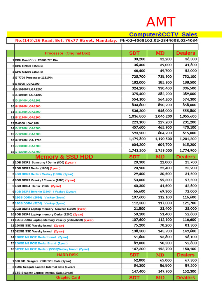 AMT Computer Hardware Price List | PDF | Laptop | Electronics