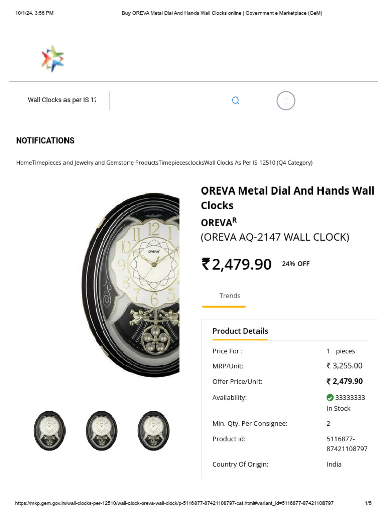 Wall Clocks Online - Government e Marketplace (GeM) | PDF | Gemstone