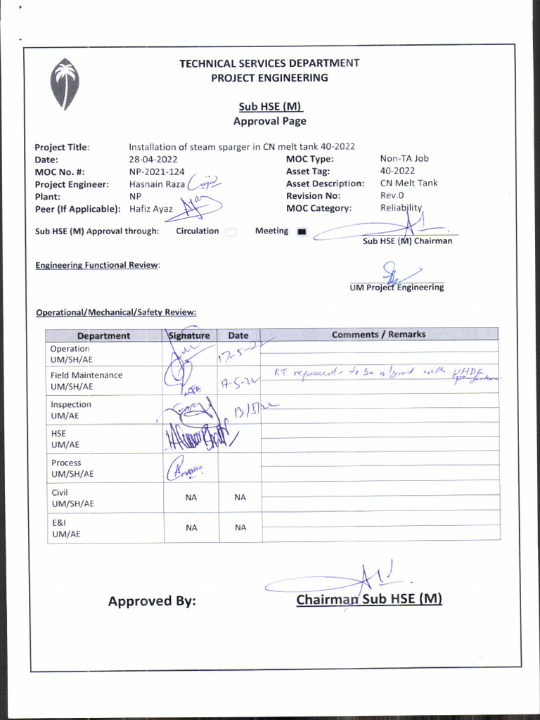 129- Installation of Steam Sparger in CN Melt Tank 40-2022 | PDF