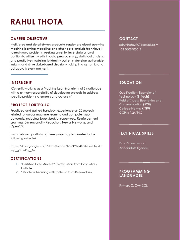 Rahul - Thota - Resume Data Anlyst | PDF