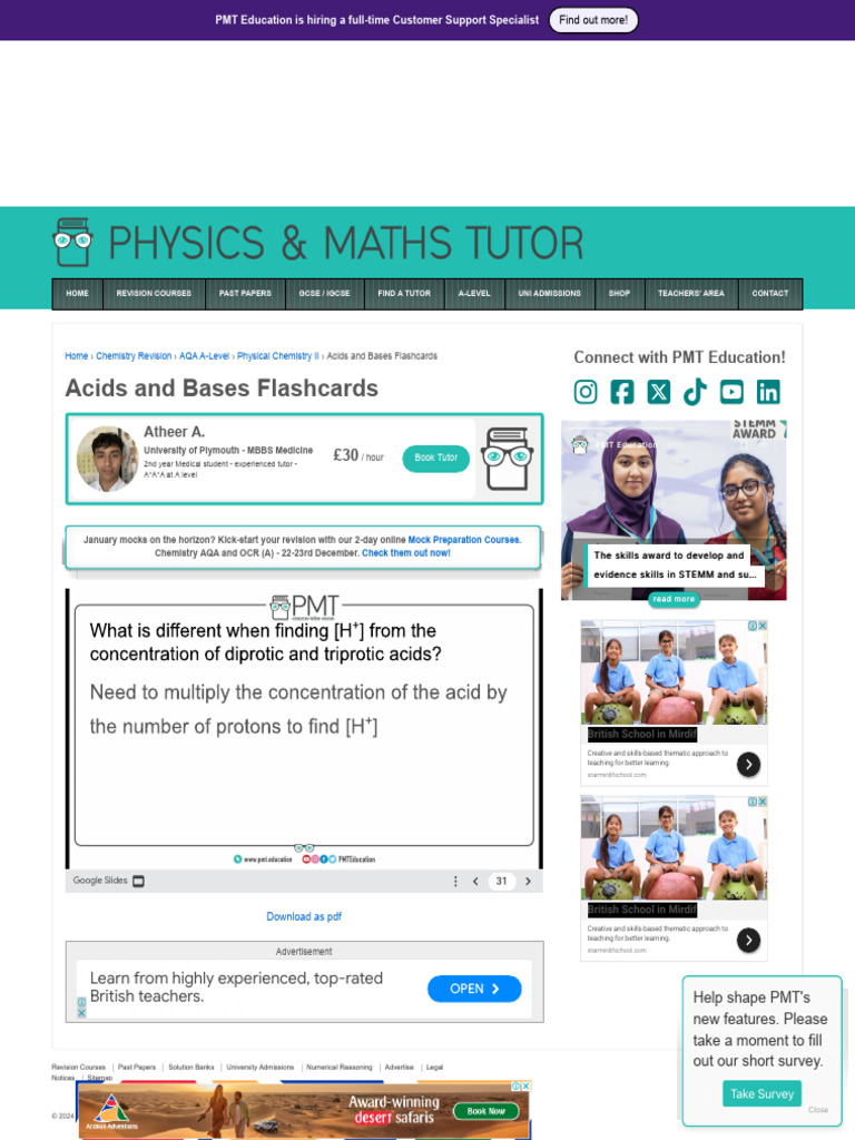 Flashcards - AQA Chemistry a-level Topic 1.12 Acids and Bases - PMT 6 ...
