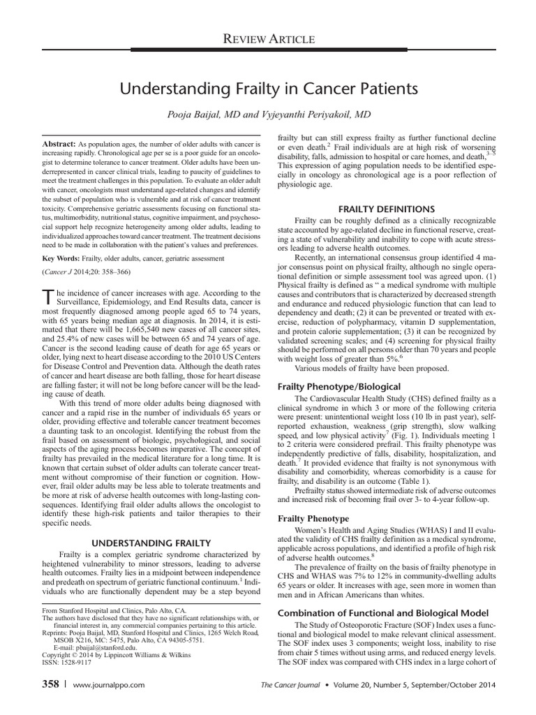 2014 Frailty in Cancer | PDF | Geriatrics | Old Age