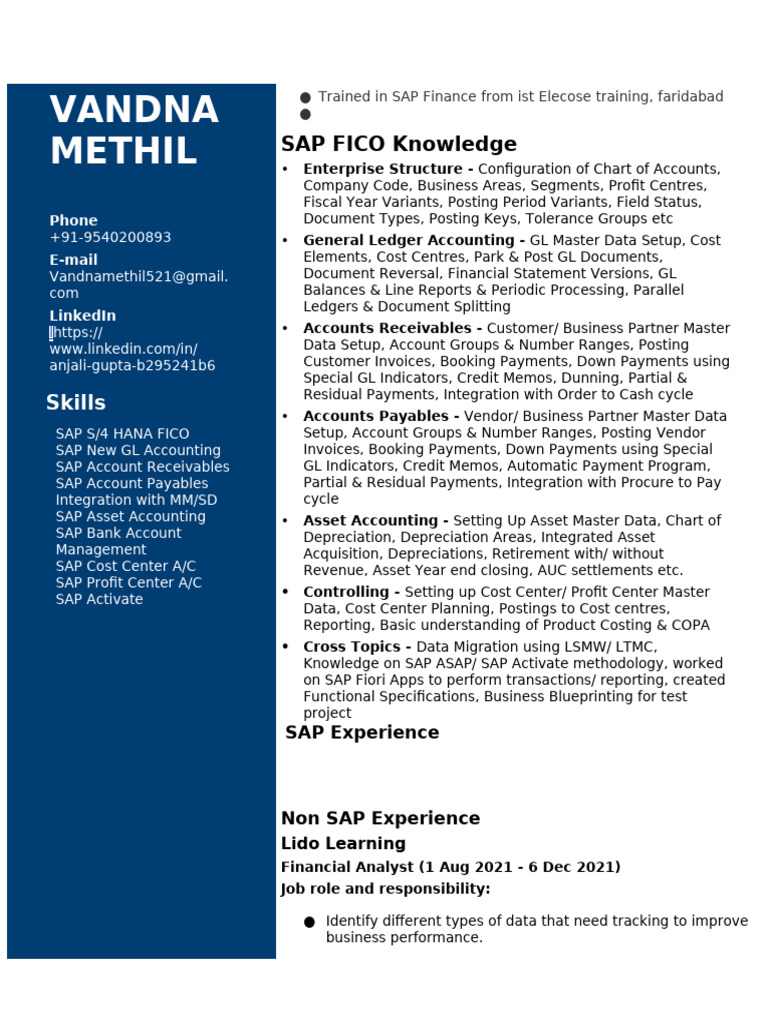 SAP FICO Resume Template | PDF | Accounts Payable | Business