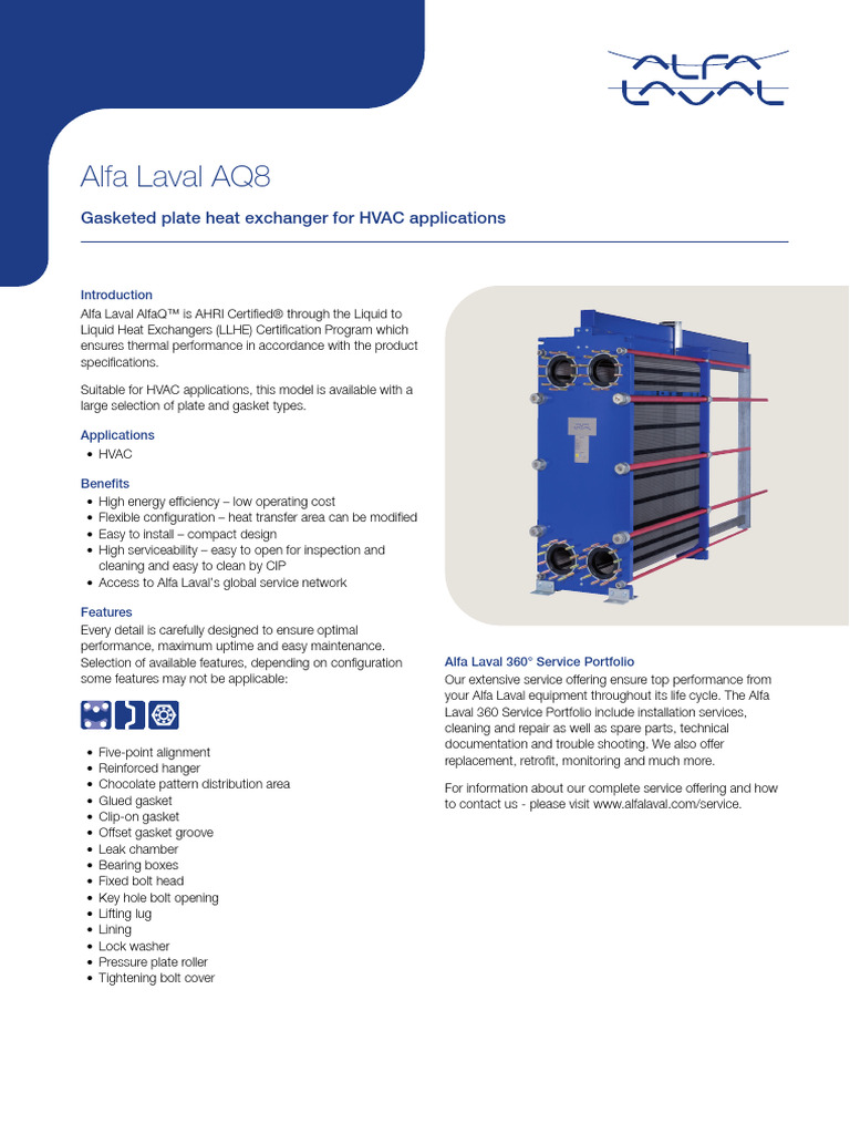 Aq8 Ahri Certified Plate Heat Exchanger | PDF | Heat Exchanger | Materials