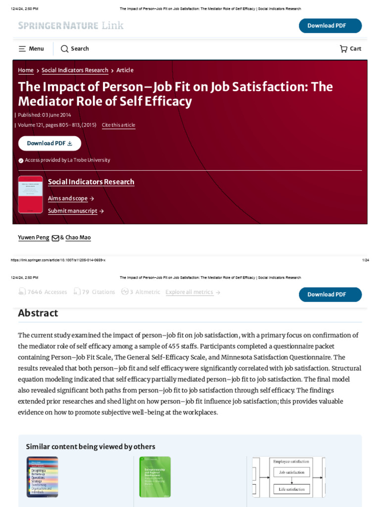 The Impact of Person-Job Fit On Job Satisfaction - The Mediator Role of ...