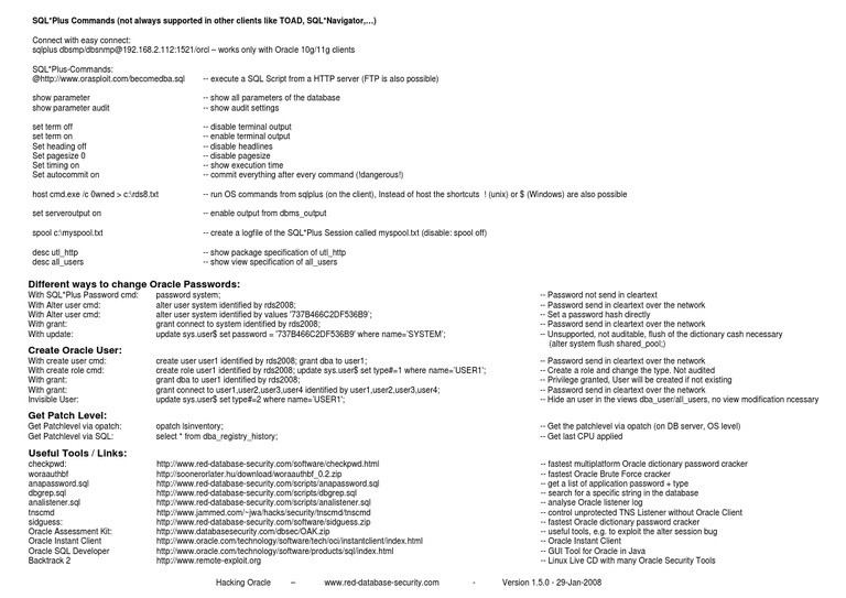 Oracle Cheat Sqlplus Commands Oracle Corporation Sql