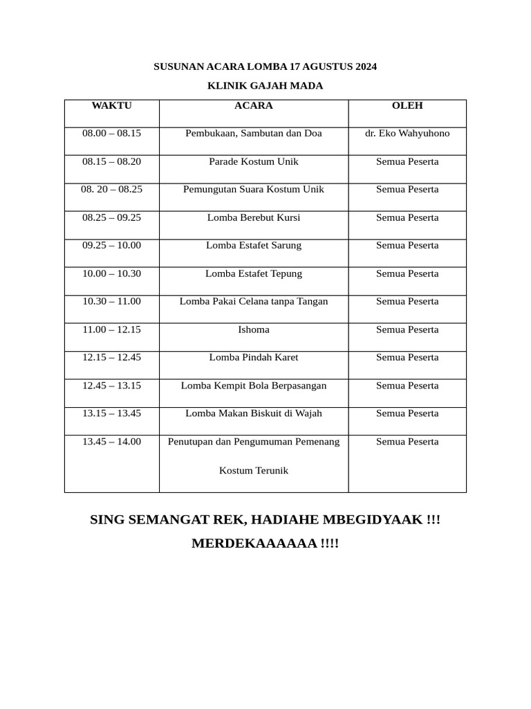 Susunan Acara Lomba 17 Agustus 2024 | PDF