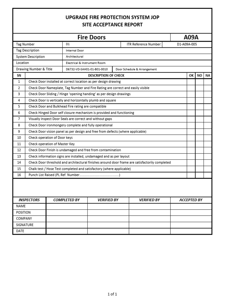 Fire Door Inspection Report A09AD1 | PDF