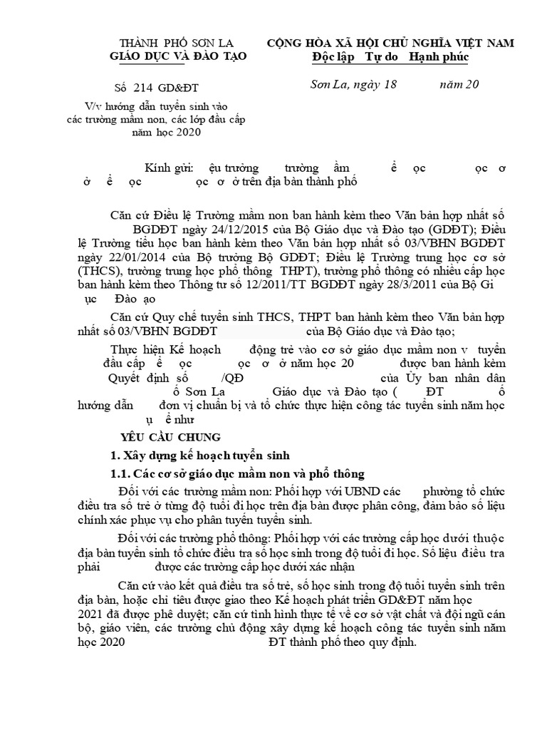 HD Tuyen Sinh Nam Hoc 2020-2021 Nga 1 | PDF