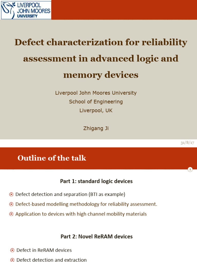 半导体产学研合作技术大讲堂系列 之二：高级逻辑和存储器件的缺陷表征 | PDF | Reliability Engineering | Exponential Function
