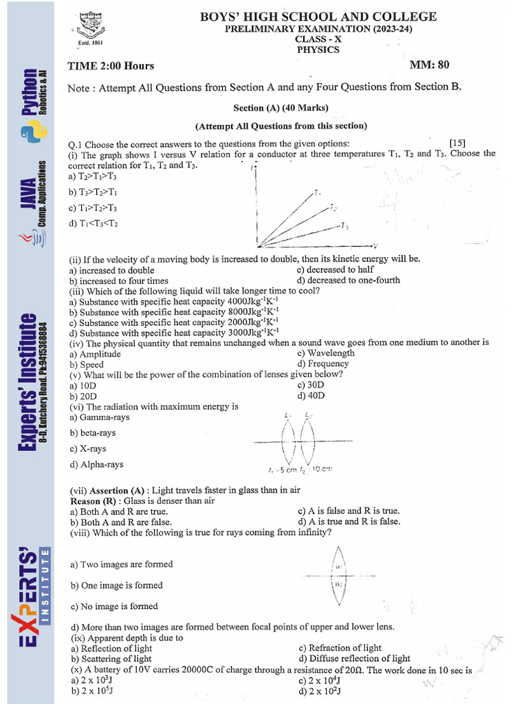X BHS Pre Board Physics | PDF