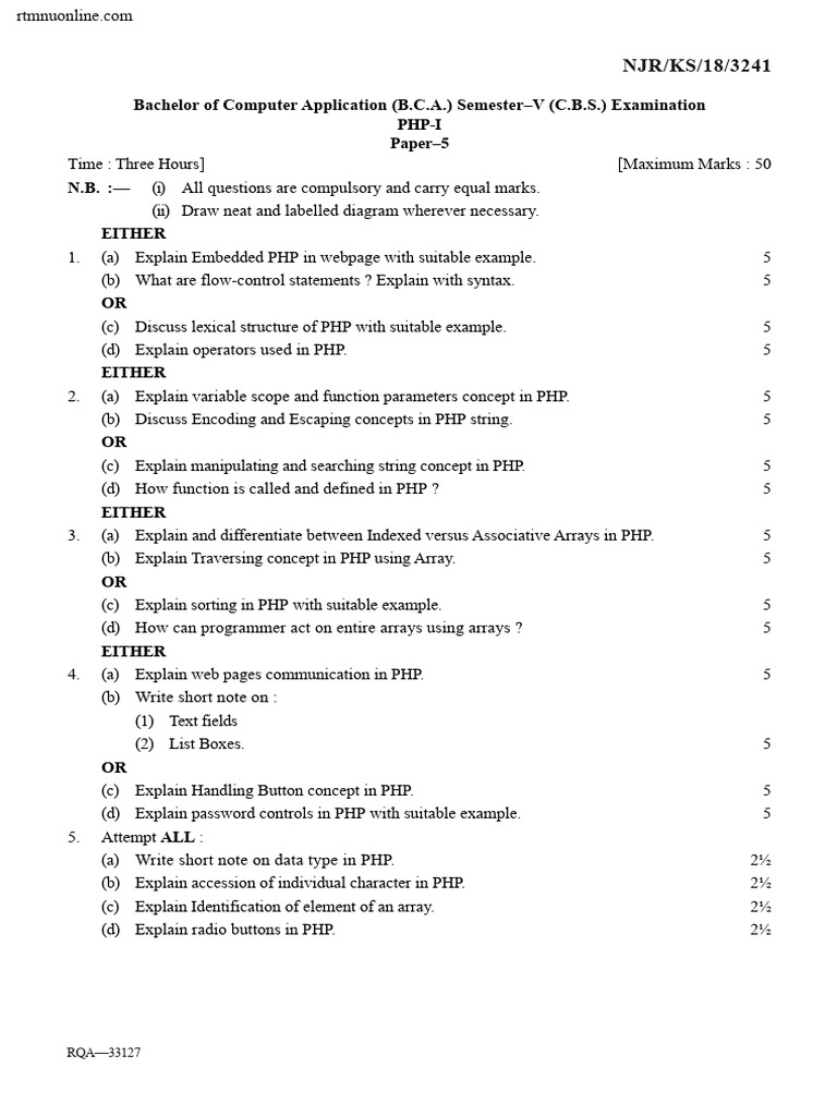Bca 5 Sem Php 1 Paper 5 Summer 2018 | PDF | Php | String (Computer Science)