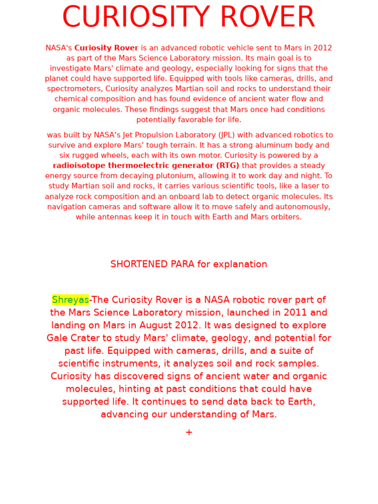 Curiosity Rover: Mars Exploration Insights | PDF | Curiosity (Rover) | Mars