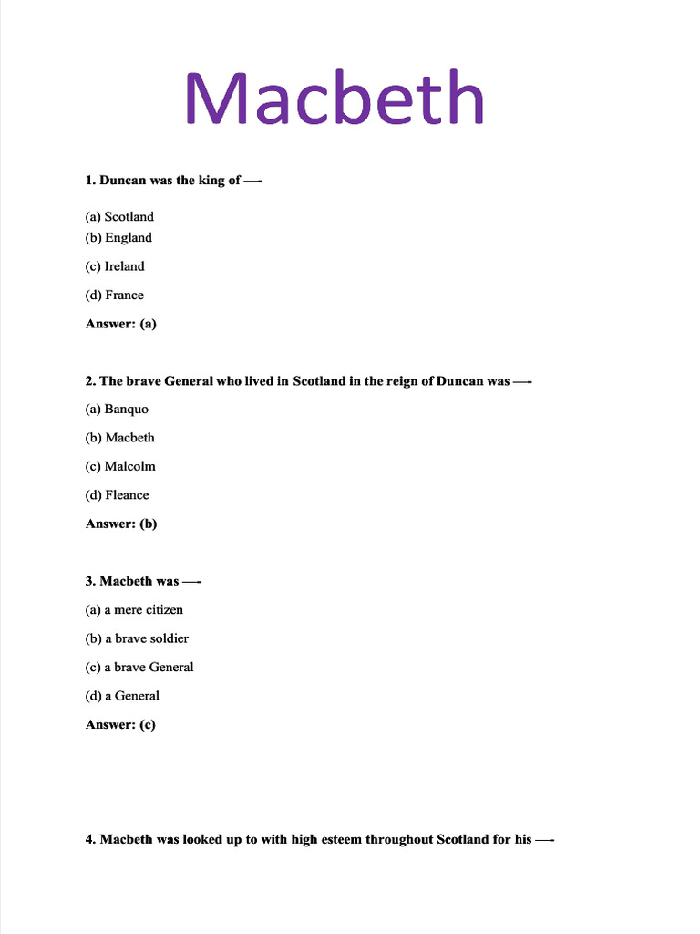 pdf-macbeth-150-mcq_compress | PDF | Macbeth | Shakespearean Characters