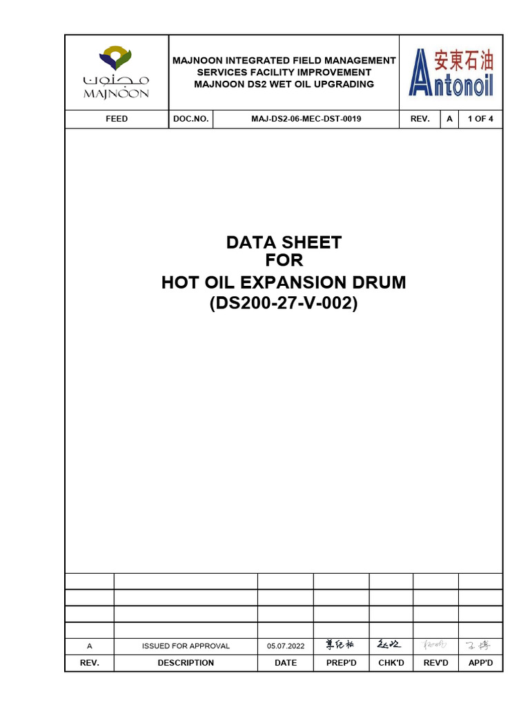 MAJ-DS2-06-MEC-DST-0019_A Data Sheet for Hot Oil Expansion Drum(DS200 ...