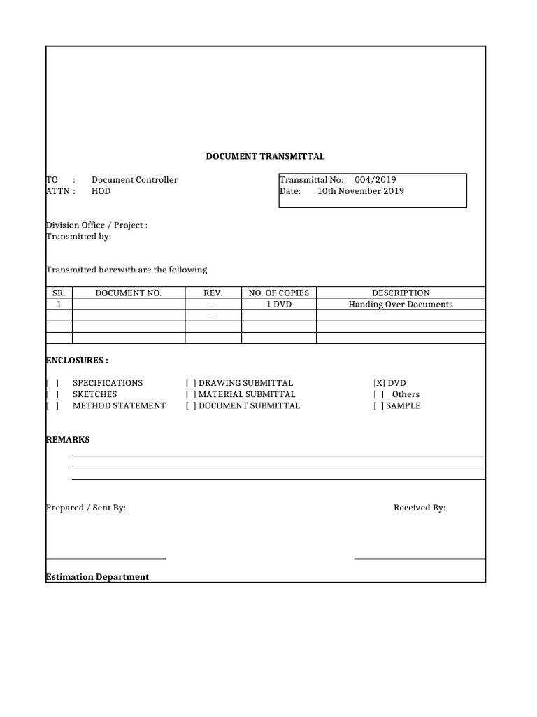 Transmittal No. - 001 | PDF