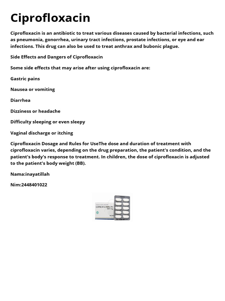Ciprofloxacin: Uses, Side Effects, Dosage | PDF