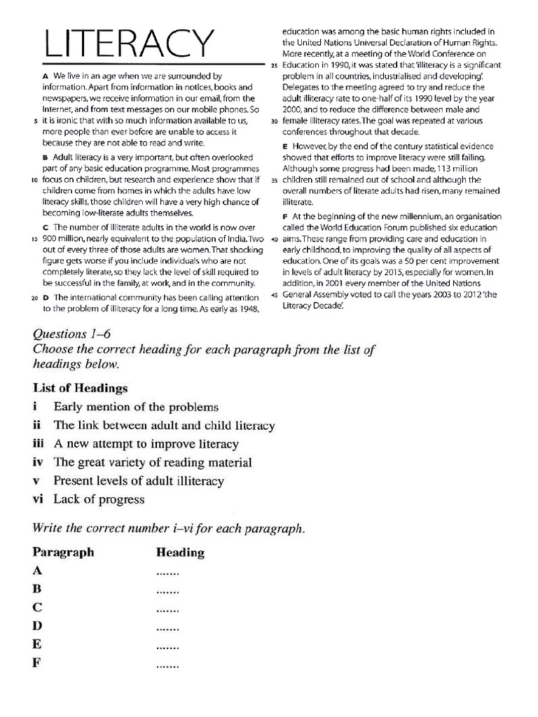 Literacy - Match Headings | PDF