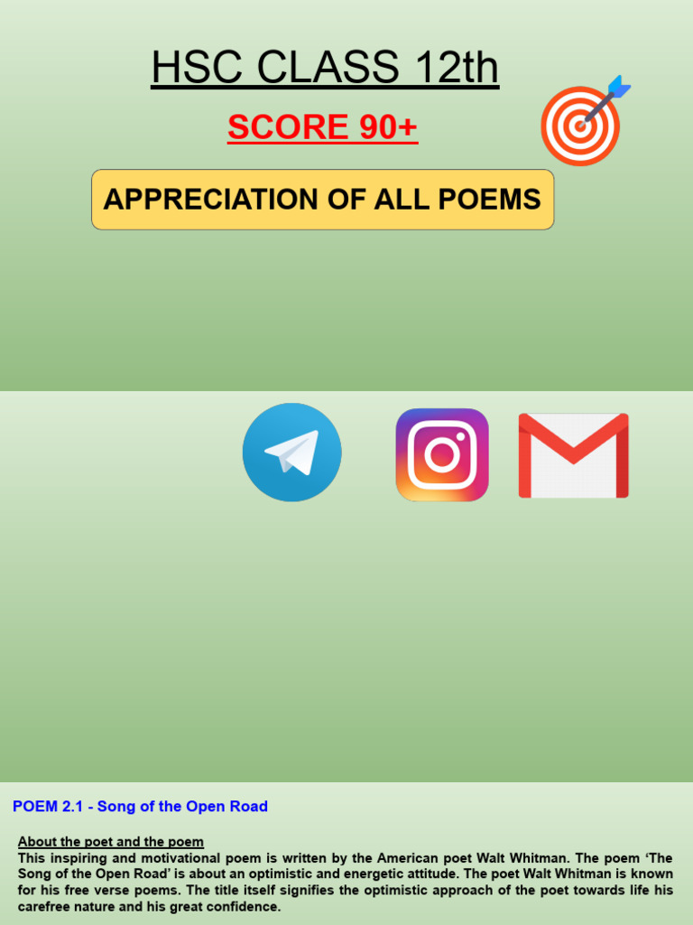 HSC 12 - Appreciation of All Poems | PDF | Poetry