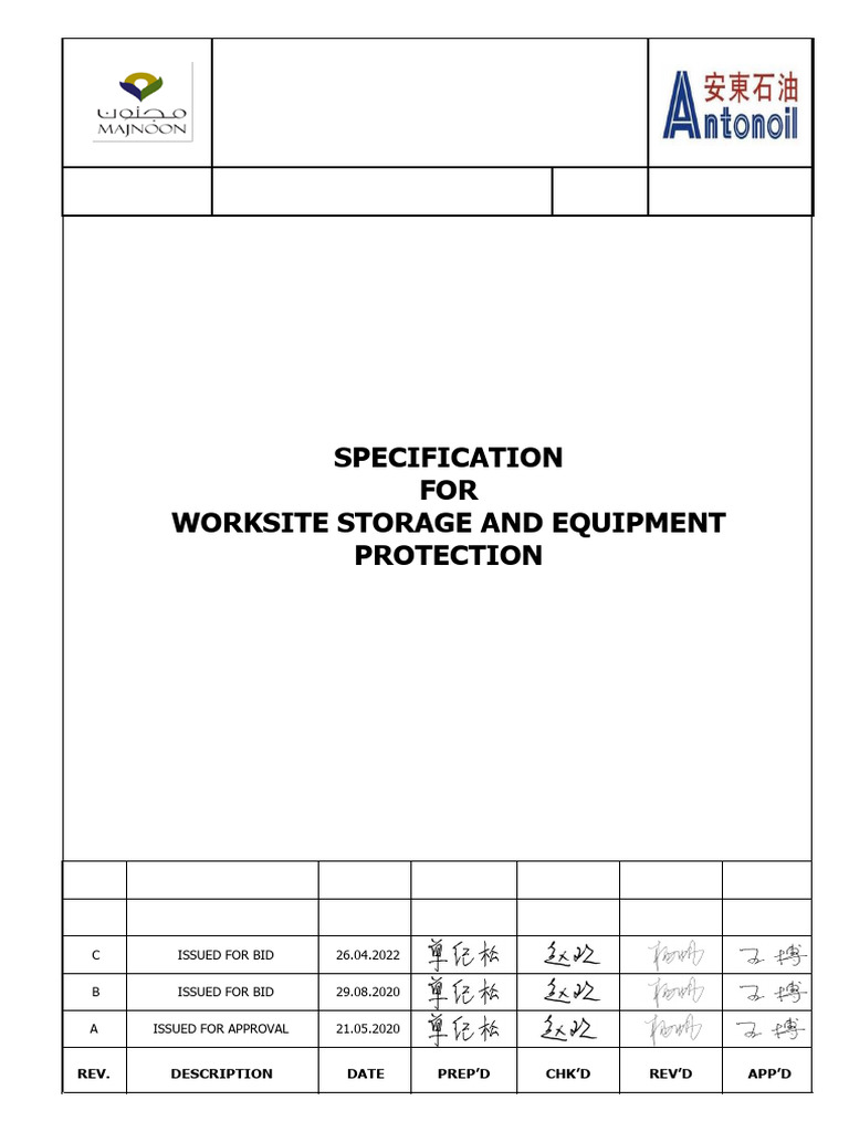 MAJ-GEN-01-MEC-SPC-0002 - C Specification For Worksite Storage and Equipment Protection | PDF ...