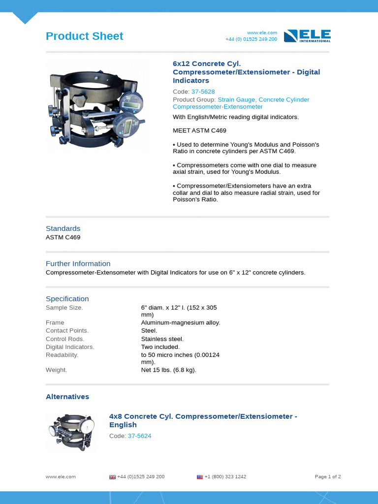 6x12 Concrete Cyl. Compressometer - Extensiometer - Digital Indicators ...
