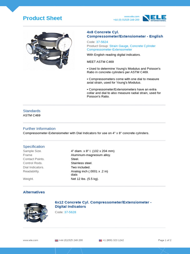 4x8 Concrete Cyl. Compressometer - Extensiometer - English | PDF ...