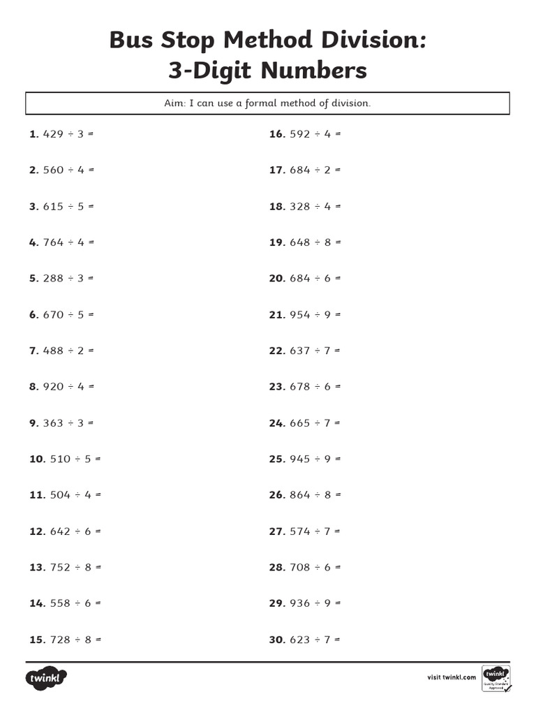Short Division Practice Sheet | PDF