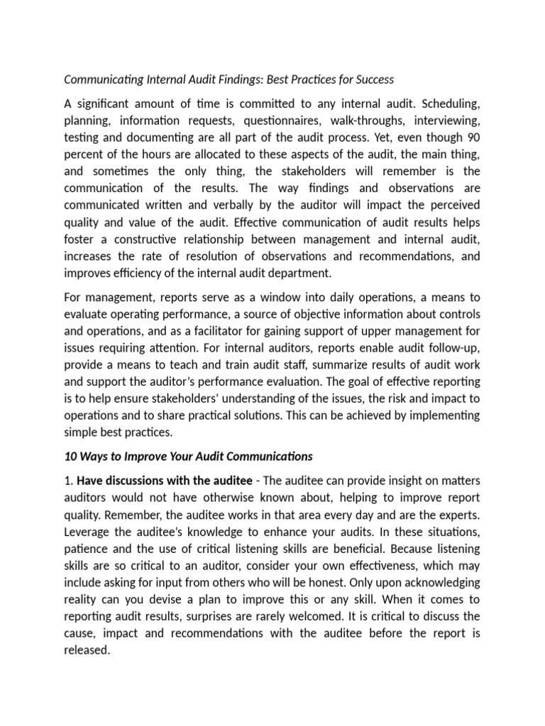 Best Practices for Audit Reporting | PDF | Auditor's Report | Internal Audit