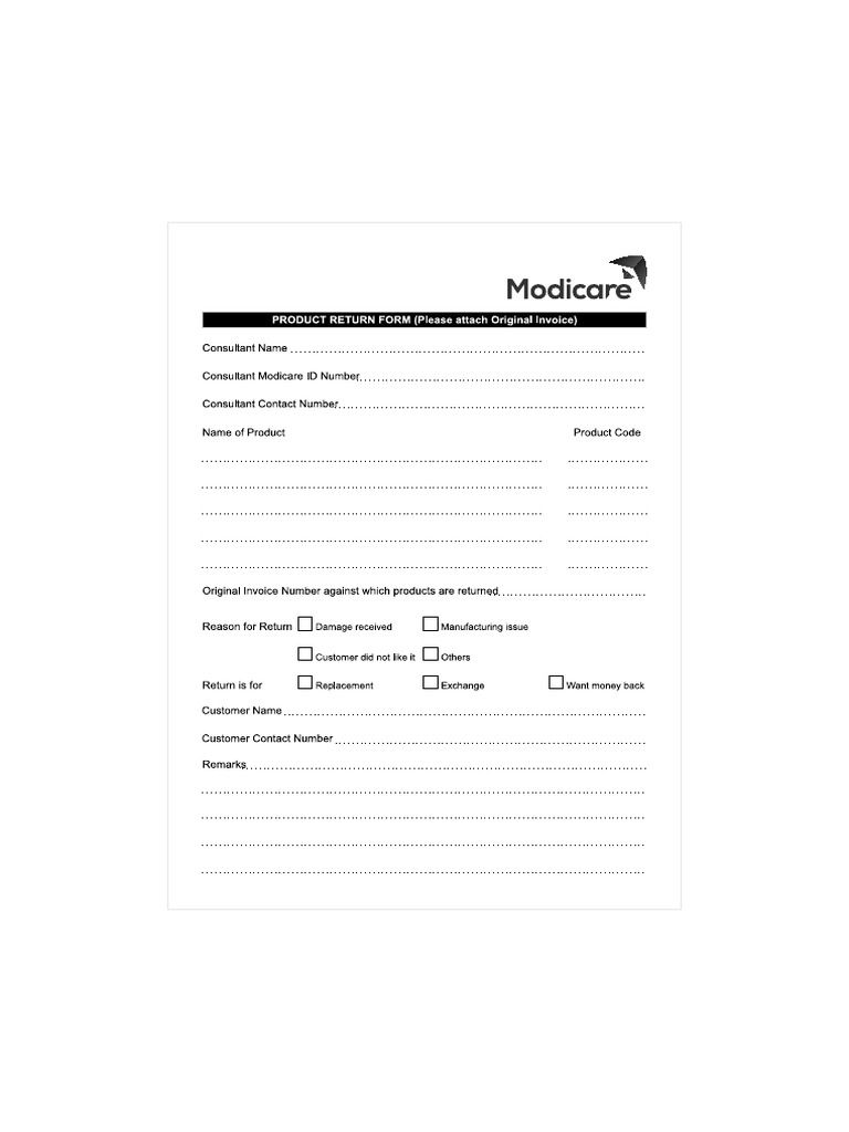 Product Return Form | PDF