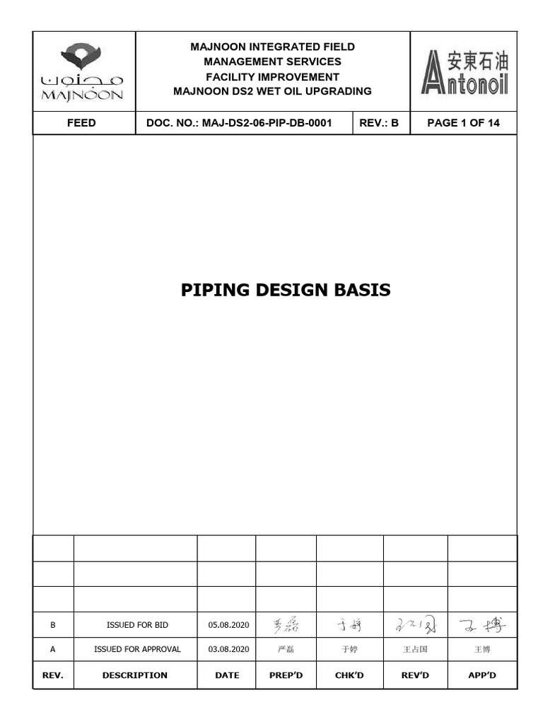 MAJ-DS2-06-PIP-DB-0001 - B Piping Design Basis | PDF | Pipe (Fluid Conveyance) | Mechanical ...