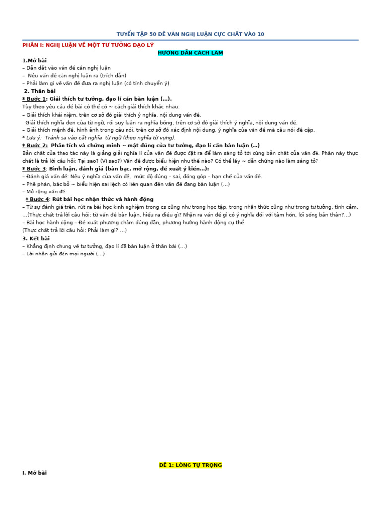 50 de Van Nghi Luan On Thi Vao 10 | PDF