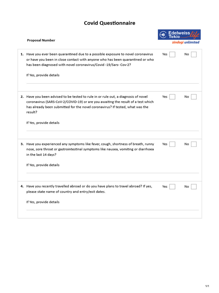Covid Ques Onnaire: Proposal Number | PDF