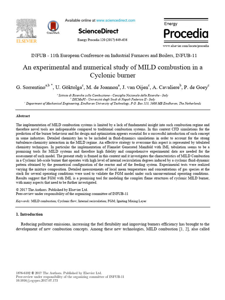 An experimental and numerical study of MILD combustion in a cyclonic ...